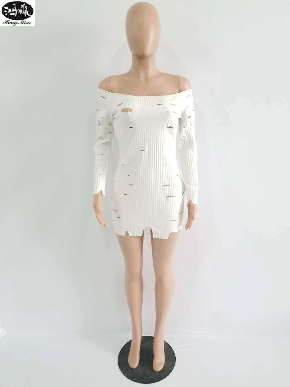 Hongmiao2018 Mini Dress Sex White Womens Hollow Out Dress Summer Party Dresses Off Shoulder Long