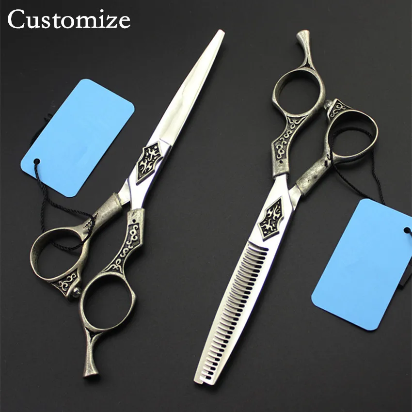 Customize Professional Japan 440c Retro 6 Inch Hair Scissors Set Thinning Barber Cutting Scissor ...
