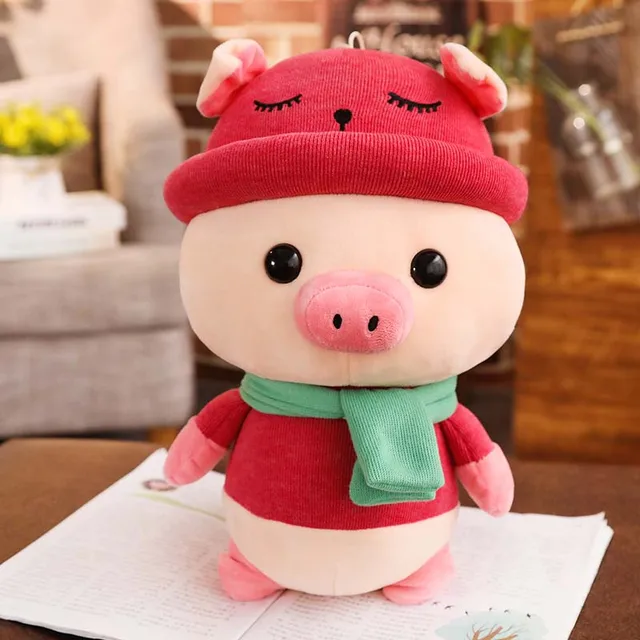 Nooer Cute Pig Plush Toy Soft Kawaii Pig Wearing Hat Scarf Animals ...