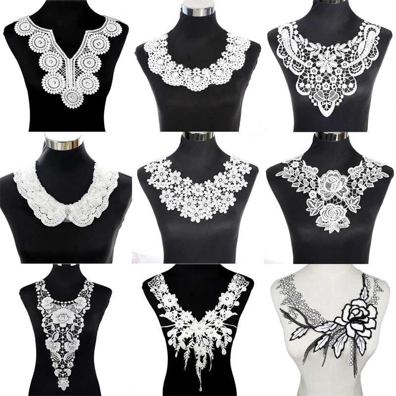 White Embroidery Flower Lace Neckline Fabric Diy Lace Collar Sewing ...