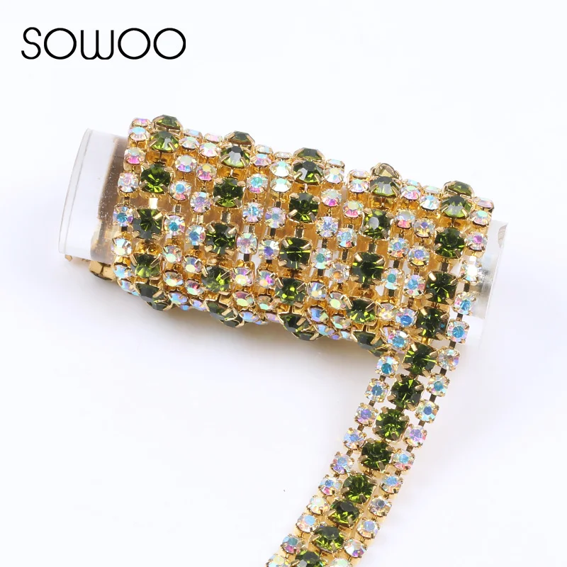 1yards/lot 3 rows close crystal rhinestone chain with SS8 crystal AB ...