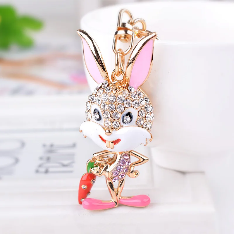 2016 Cute Rhinestone Rabbit Key chain bunny Keychain Animal Key holder ...