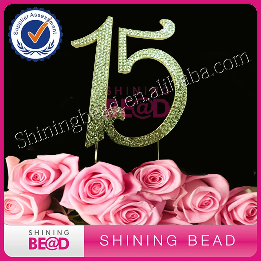 10pcs+Number 15 Rhinestone Crystal Cake Topper 15 Birthday Anniversary ...