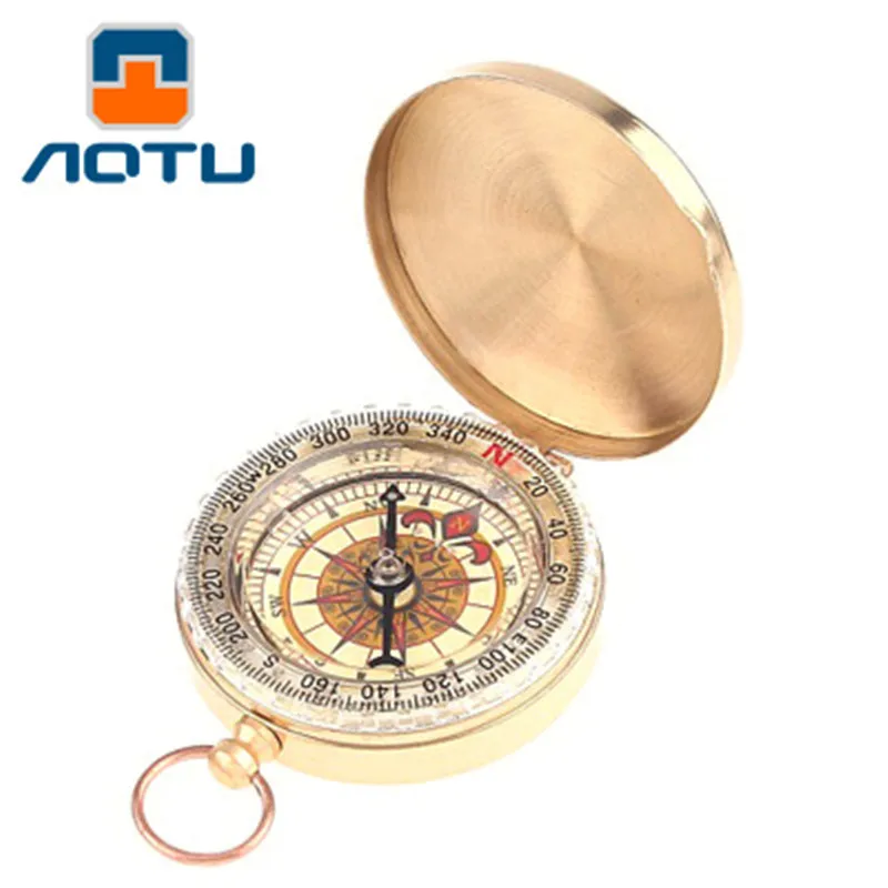 Autoo Outdoor Hiking Compass Camping Hiking Portable Brass Pocket Golden Compass Navigation For