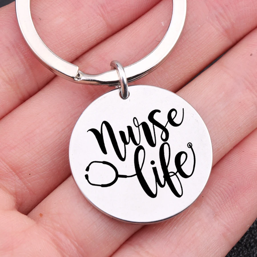 Keychain Engraved Nurse Life Stethoscope Keyring Stainless Steel Key ...