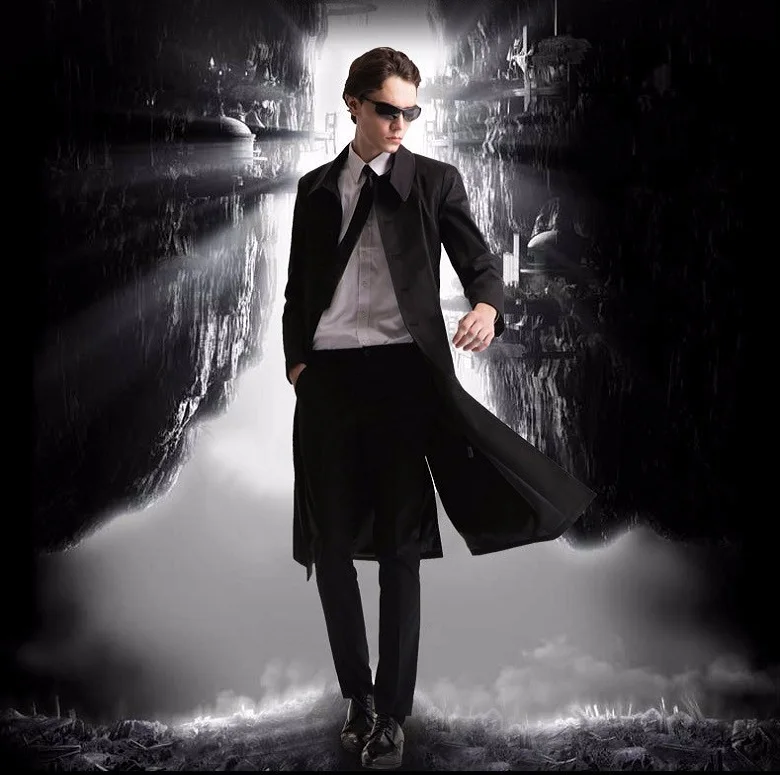 Ankle Length Coat Men Spring Autumn Jacket Coat Extra Long England