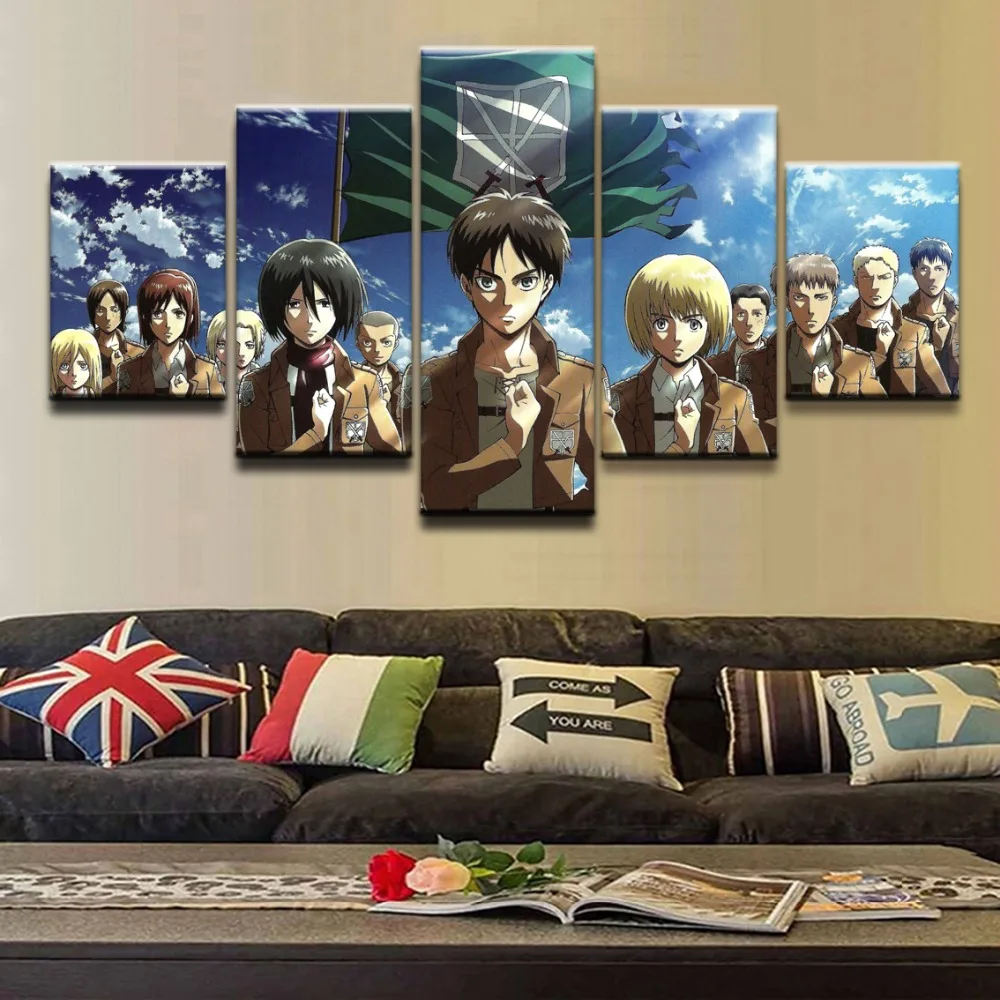 Canvas-Printed-Poster-Home-Decoration-Painting-5-Pieces-Attack-On-Titan ...