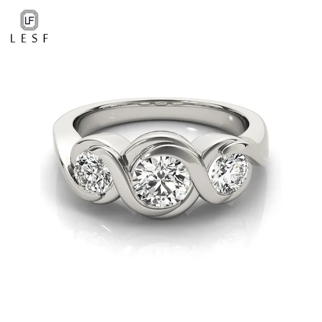 LESF Unique Design 925 Sterling Silver Three Stone Rings Women Fashion ...