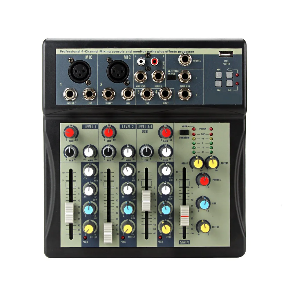 Professional 4 Channel Mixing Console Mixer and Aux Paths Plus Effects ...