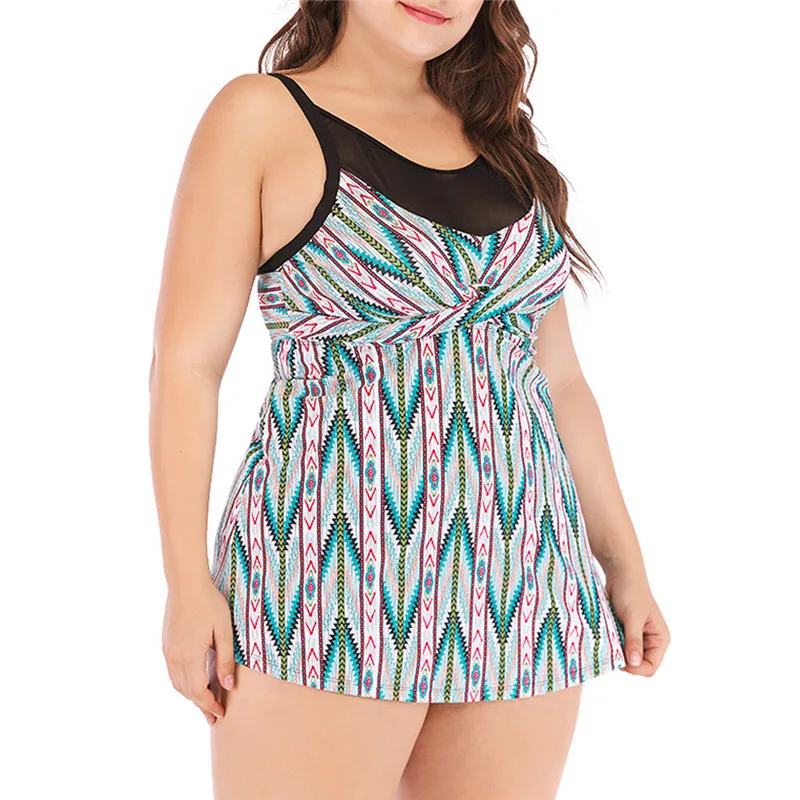 Womail 2019 Women Plus Size Print Tankini Swimsuit Halter Top Beachwear