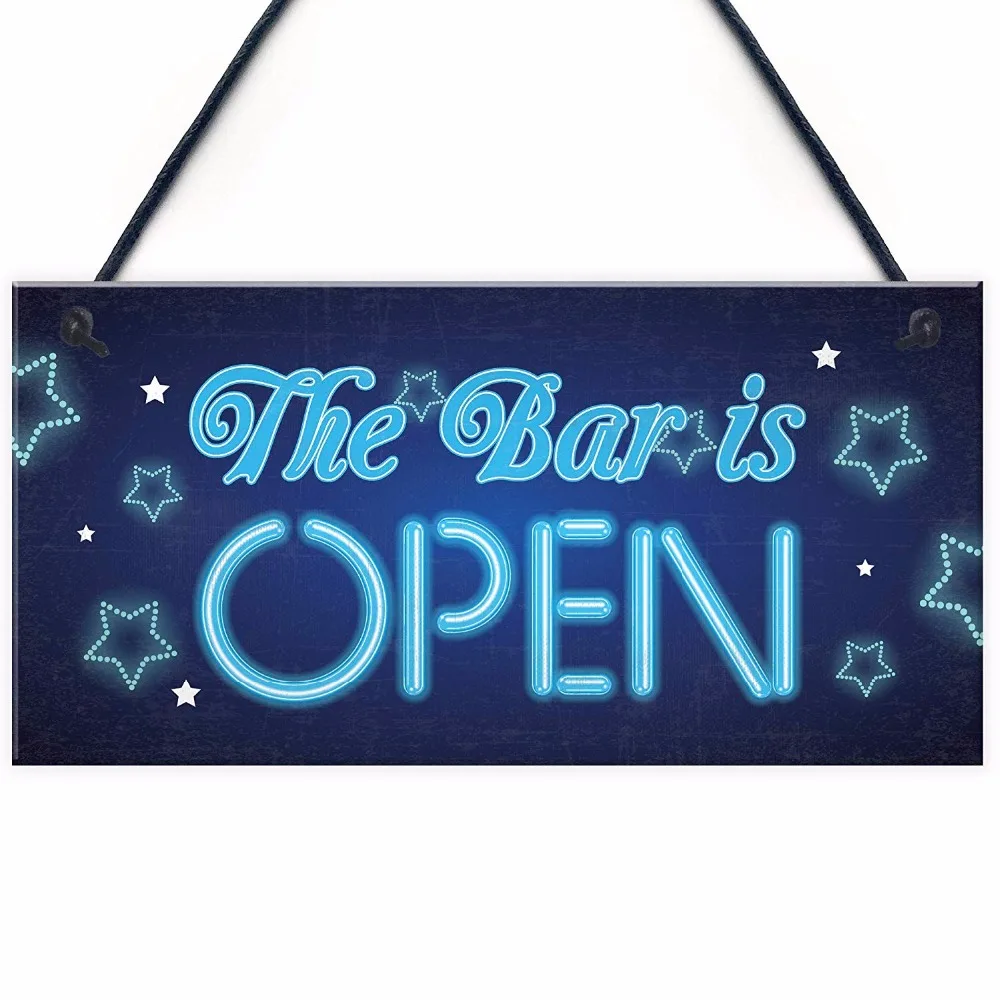 Meijiafei Novelty The Bar Is Open Hanging Plaque Home Bar Man Cave ...