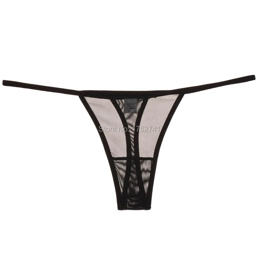 Sexy vrouwen thongs sheer strings underwear zwarte transparante slipje ...