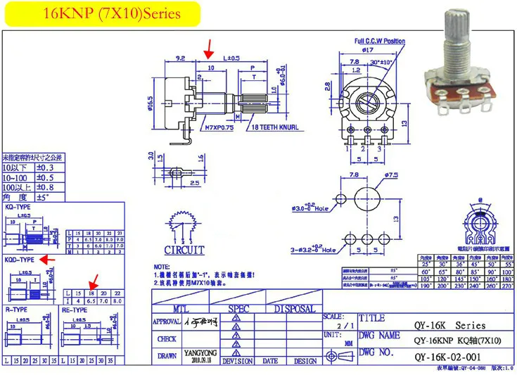 B5k B10k B50k B100k B250k Variable Resistor Balance With Center Detent ...