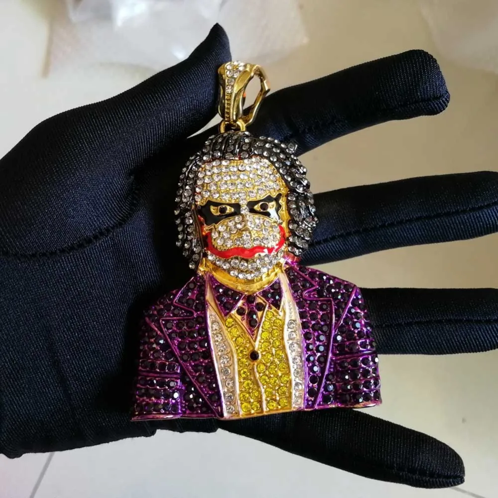 Large Size Hip Hop Crystal Cartoon Clown Pendant Necklace Jewelry with ...