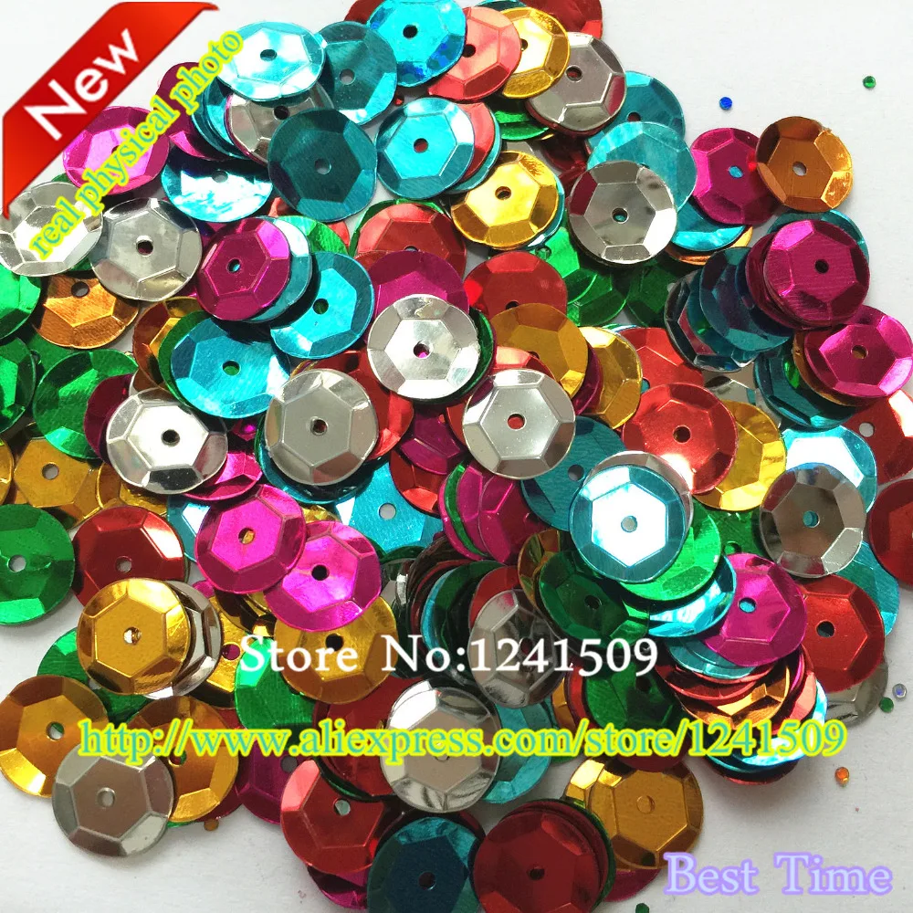 New PVC Round Shape Sequins 10mm 1 Hole 1440PCS Mixed Color Sew On App ...