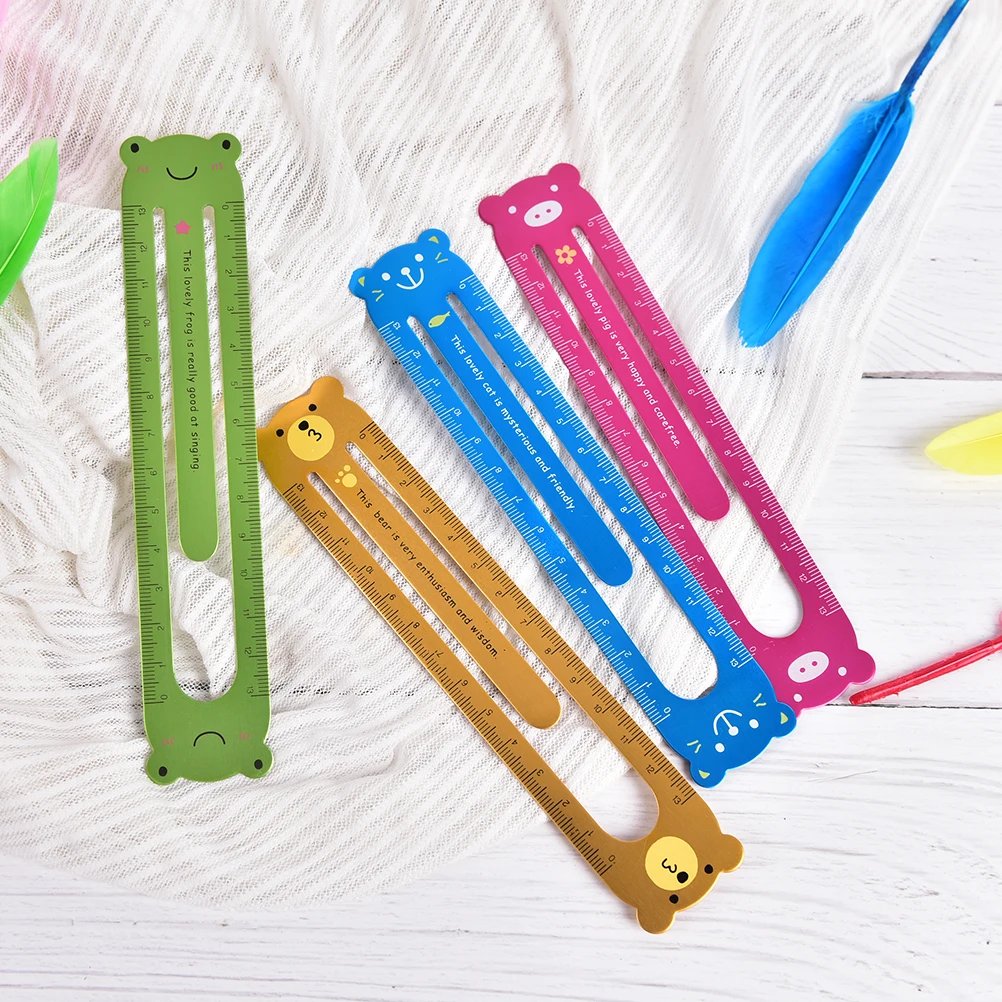 Kawaii Cartoon Frog Bear Pig Cat Metal Paper Clip Stationery Ruler For ...