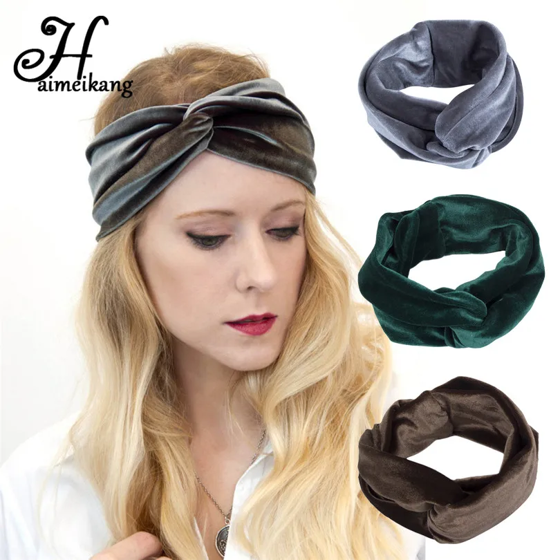 Haimeikang Vintage Velvet Soft Wide Headband Elastic Hair Bands