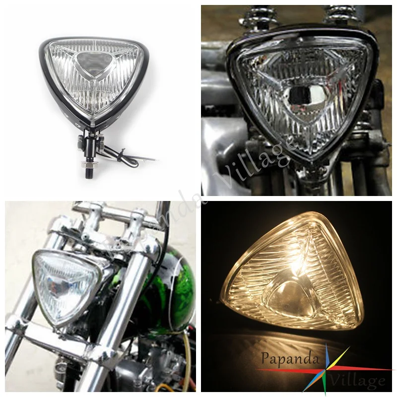 Universal Motorcycle Clear Lens Old School Triangle Headlight Retro ...