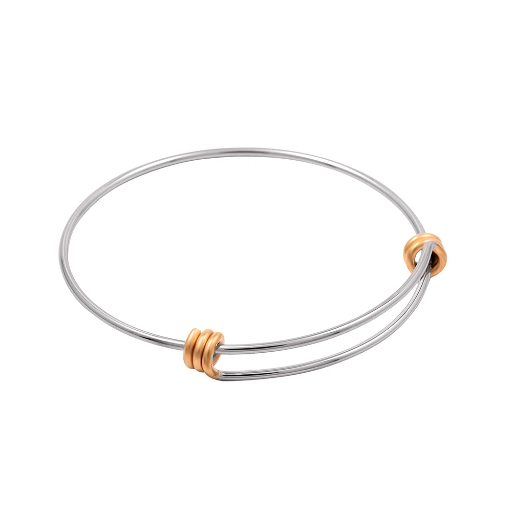 Tow Tone Stainless Steel Extendable Wire Bangle Adjustable Bracelet DIY ...