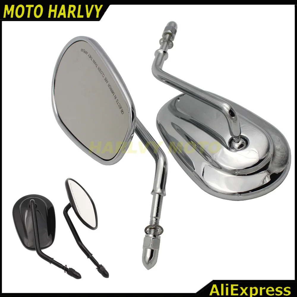 Chrome Black Metal Tapered Teardrop Rearview Rear View Side Mirror