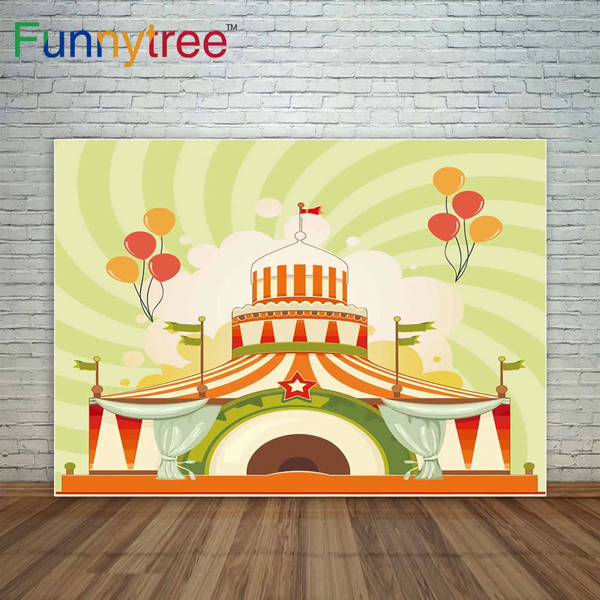 Fun-circus-background-balloons-tent-party-decoration-vortical-green ...