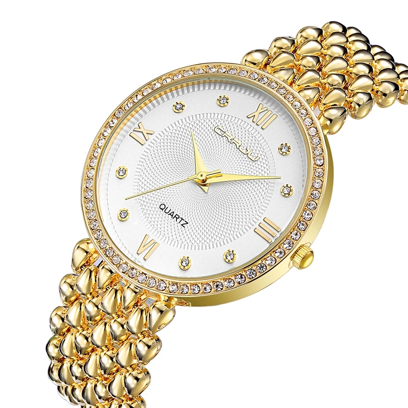 Crrju Ladies Gold Watch Women Golden Clock Female Top Luxury Brand