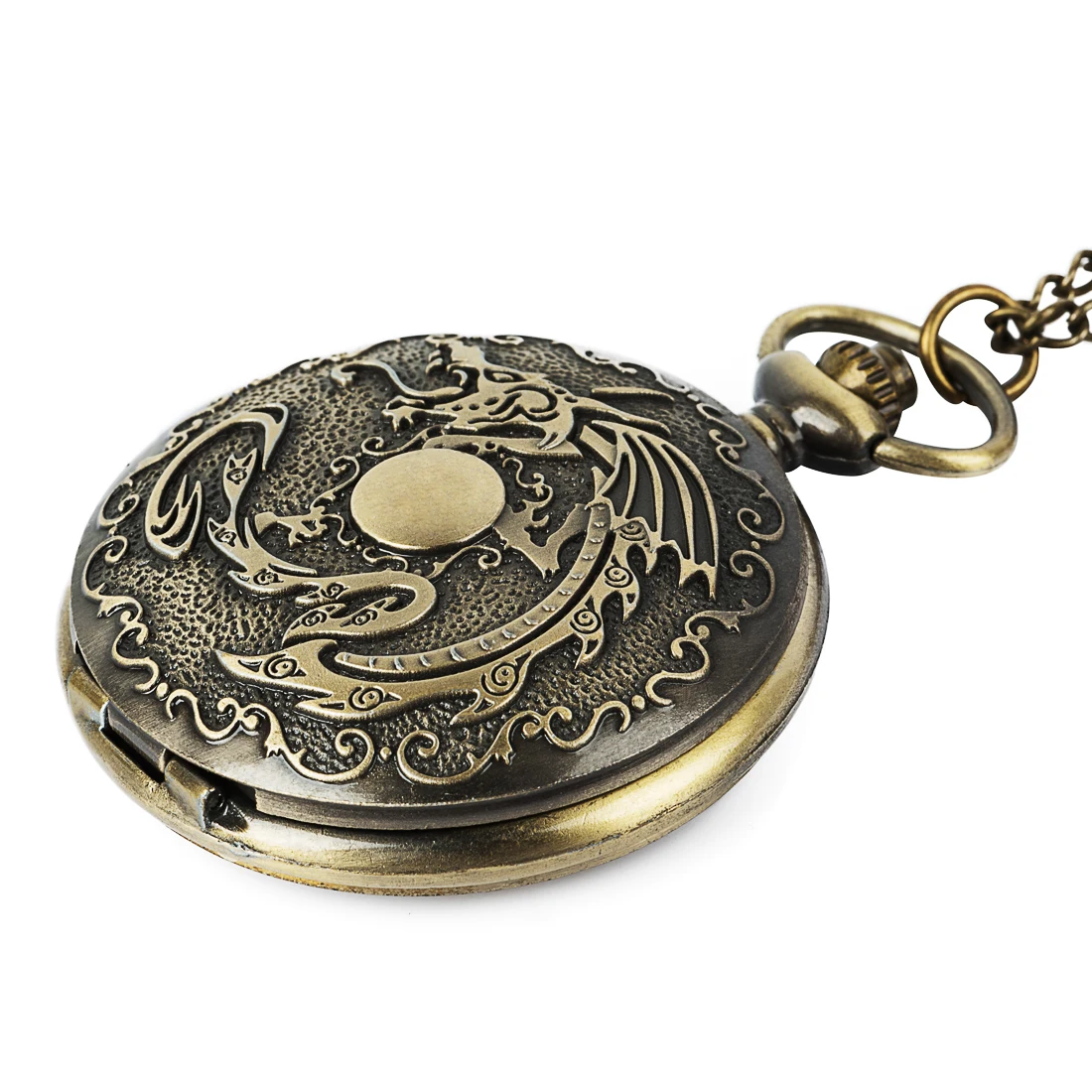 Anime Japan Fire Dragon Pocket Watch With Chain Antique Bronze Color ...