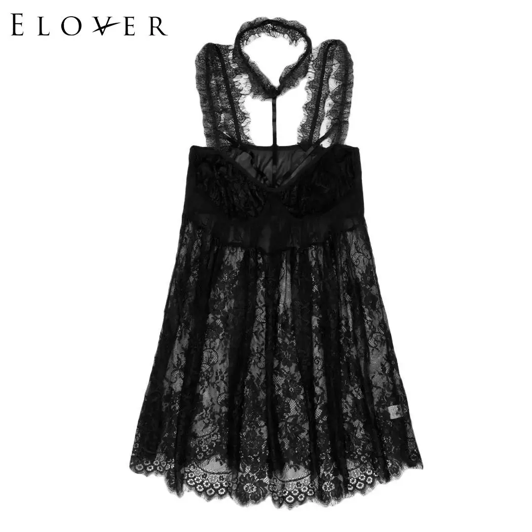 Elover Sleepwear Erotic Tassel V Neck Floral Nightwear Sexy Lingerie