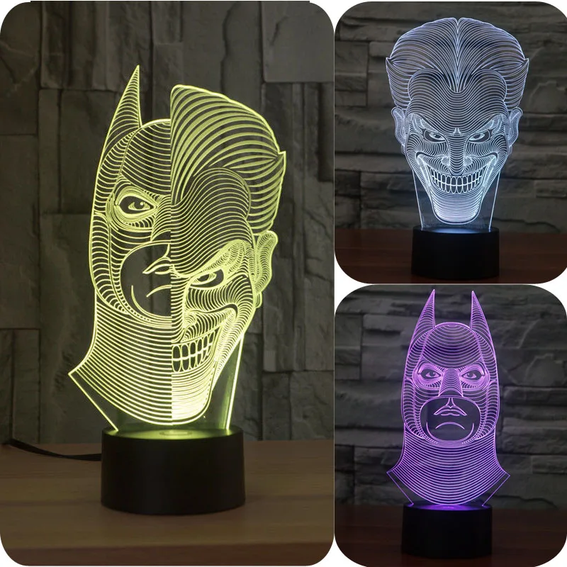 Novelty Joker Batman 3D Illusion Bulb Lamp LED Night Light USB lamparas ...