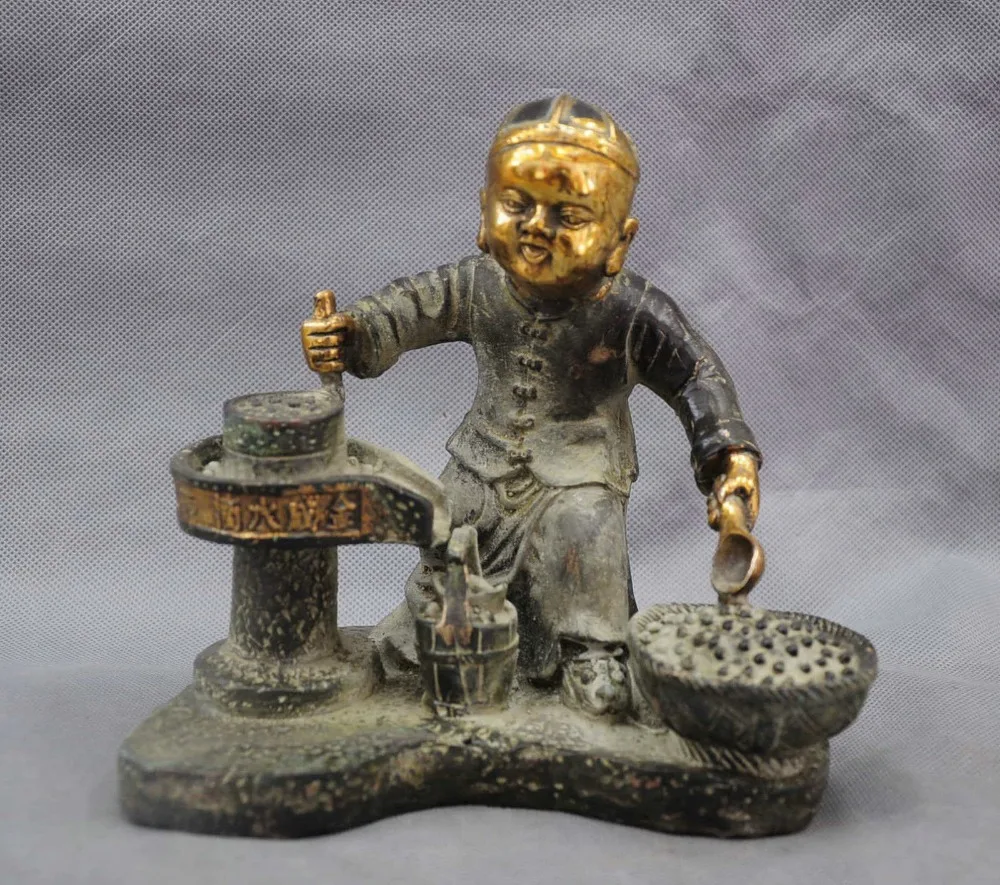 7'' China Carving Child Mill Tofu Bronze Statue - Statues & Sculptures ...