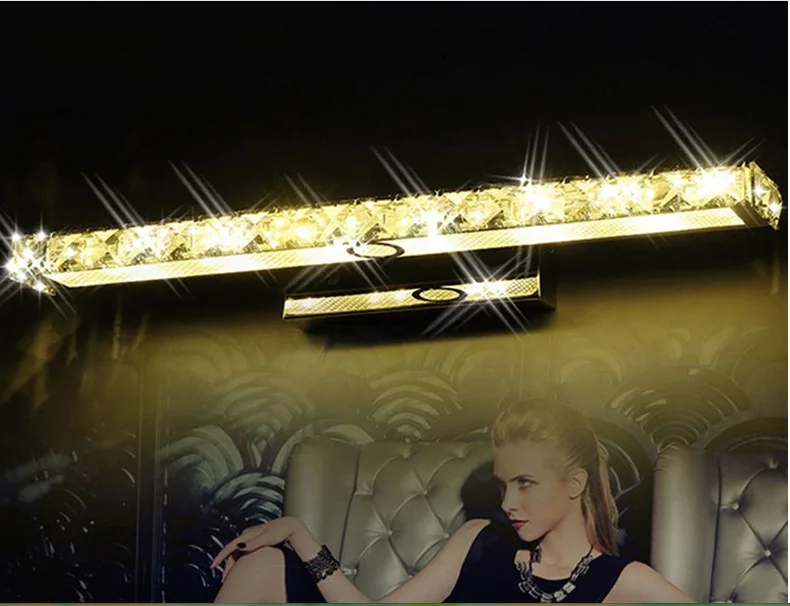 Modern 15W 55cm long LED wall light in bathroom Square Crystal Sconce ...