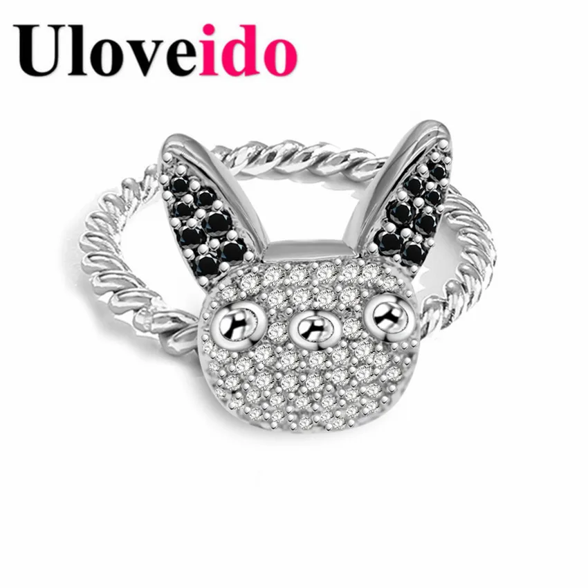Uloveido Women Long Ear Dog Animal Engagement Rings Zircon Fashion ...