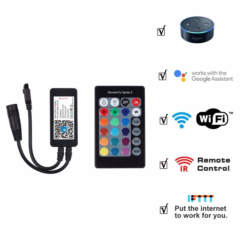 Alexa WIFI RGB Mini Controller, 24 teclas de Control remoto, Compatible ...