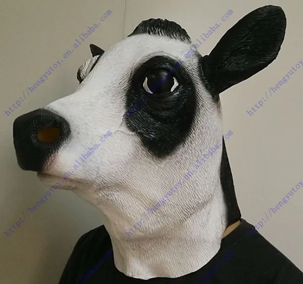 Rubber Overhead Cow Mask Farm Animal Milk Maid Bison Halloween Fancy ...