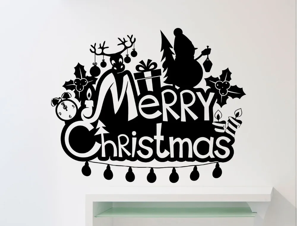 Merry Christmas Wall Sticker Christmas Tree T Deer Santa Vinyl Decal