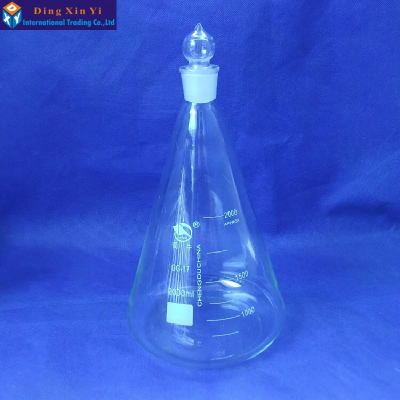 Free shipping 2000ML 1PC Glass conical flask with cap Glass Erlenmeyer ...