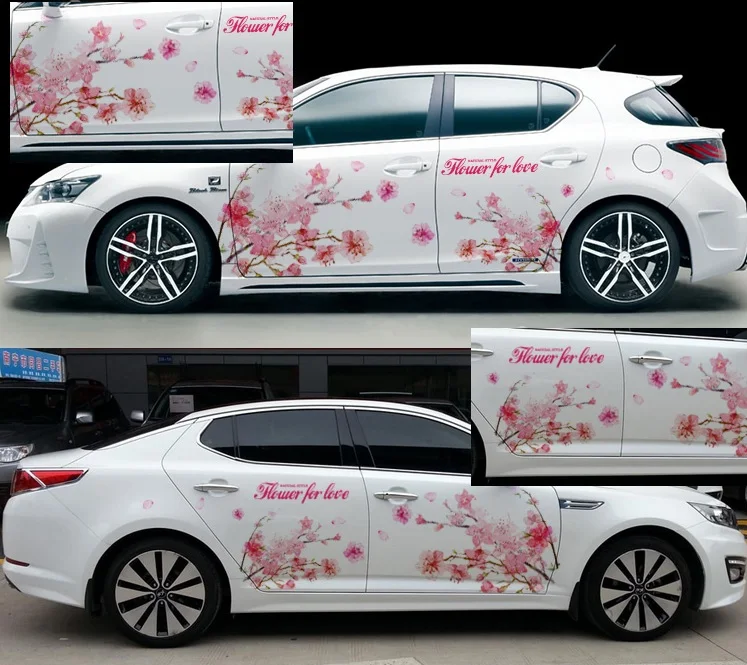 LEFT SIDE Car Stickers High grade Fresh Pink Flower Car Styling Both ...