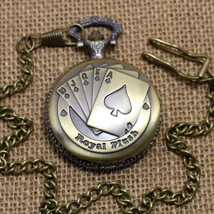 Retro Bronze Metal Poker Card Pattern Pocket Watch Relojes Hombre ...