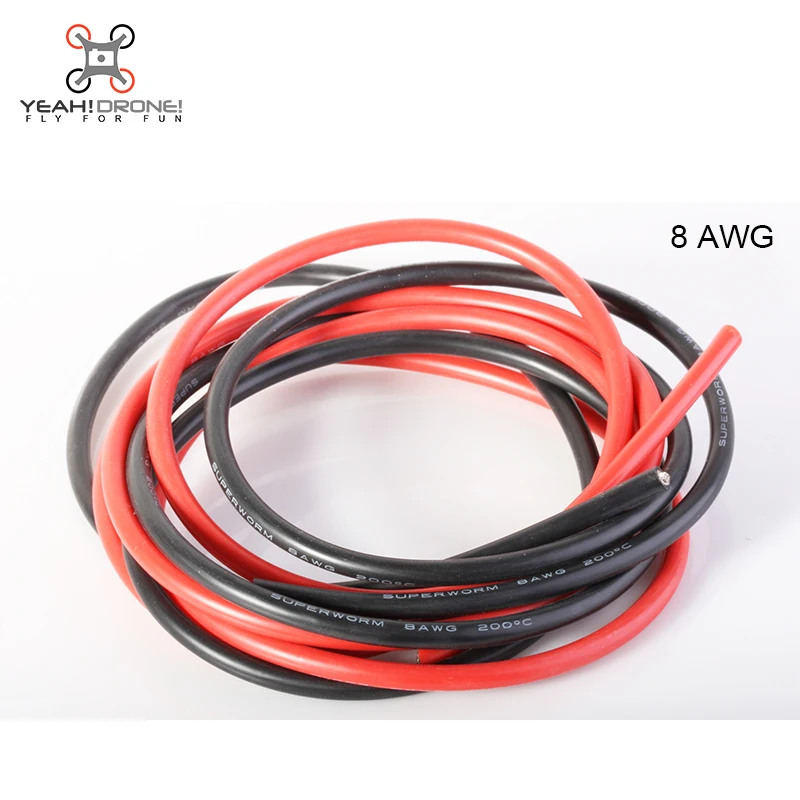Factory supply AWG8 8Gauge 1meter Red+1meter Black Silicone Wire 8AWG 8 ...