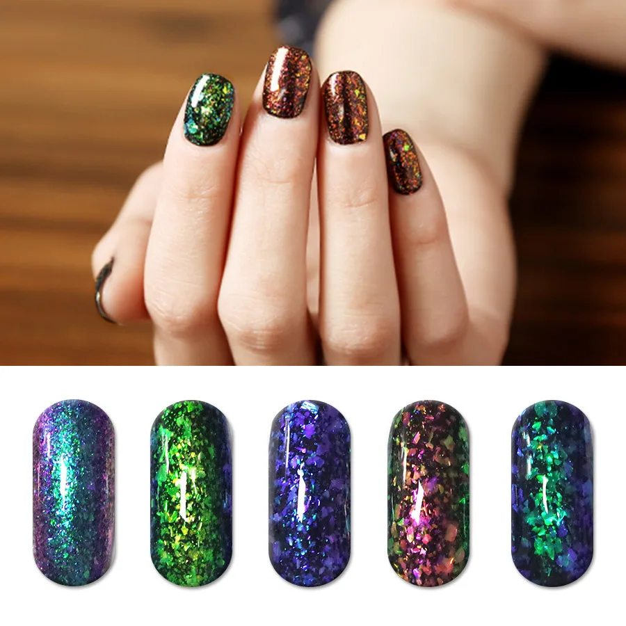 Merrly Chameleon Flakes Uv Nail Gel Polish Silver Gold Glitter Aluminum
