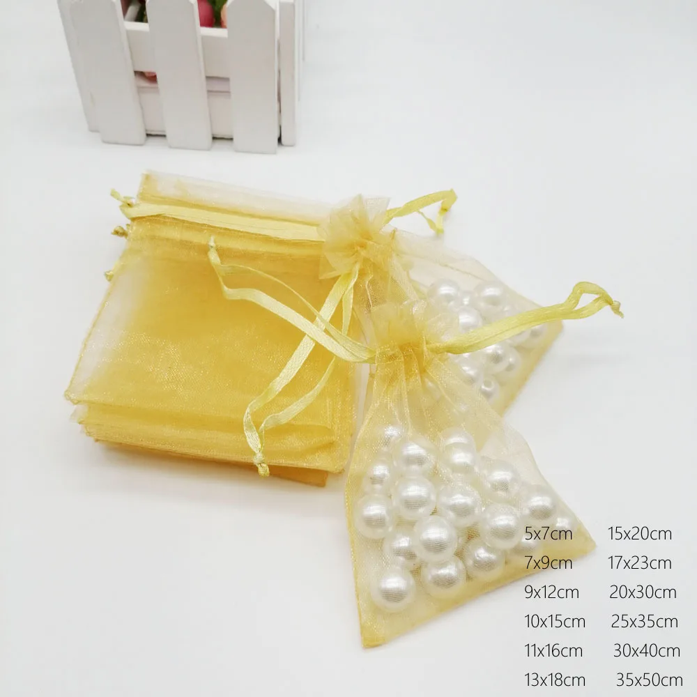 Gold Organza Bag Drawstring Pouch Bag Jewelry Box Gift For Earring ...