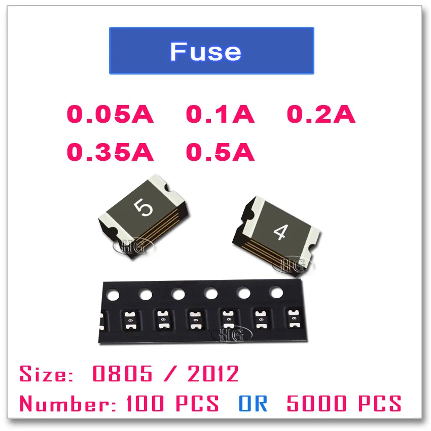 Fusible reiniciable de Chip SMD, 100, 5000, 0805, 0,05a, 0,1a, 0,2a, 0 ...