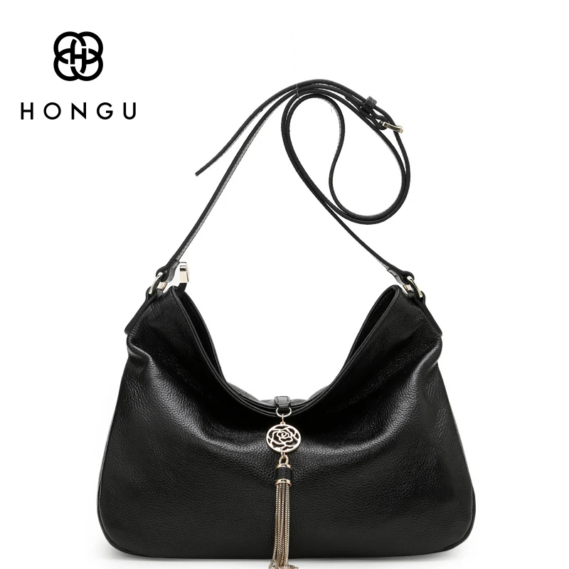 Hongu 유명한 럭셔리 100% 천연 소 가죽 정품 가죽 가방 여성 핸드백 어깨 세련된 금속 브랜드 지퍼 tassels 가방 ...