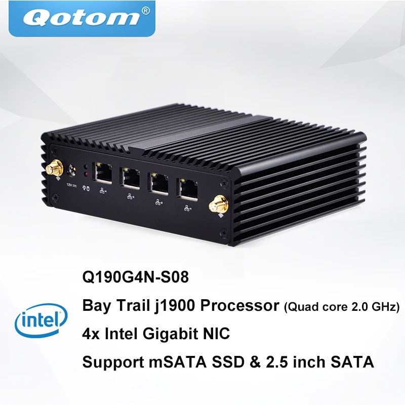 QOTOM Mini PC with 4 Gigabit NIC and BayTrail j1900 Processor, Preload ...
