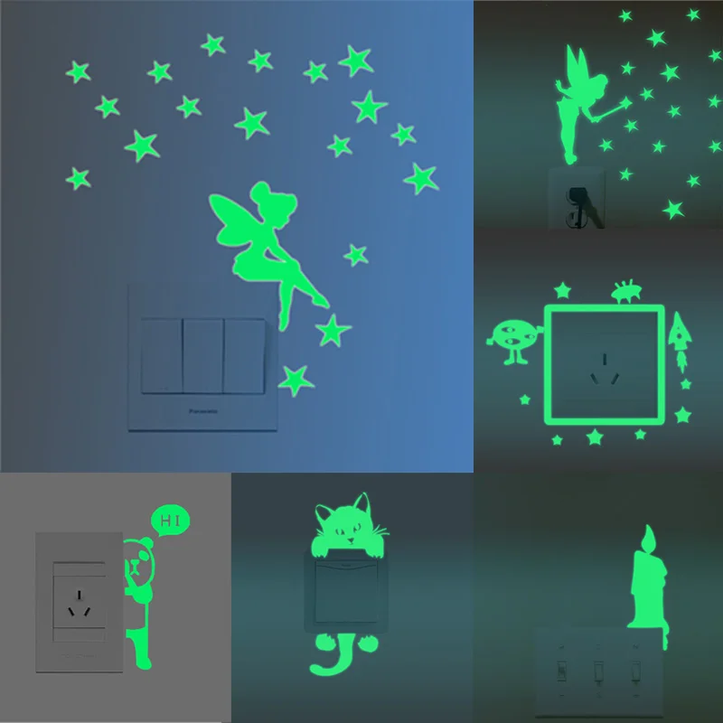 Luminous Cartoon Switch Sticker Glow In The Dark Cat Sticker ...