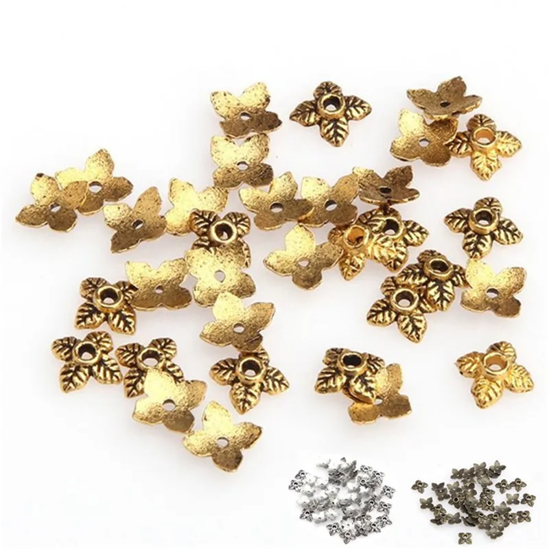 100pcs/lot 6mm Leaf Bead Caps For Jewelry Making Retro Silver/Golden ...