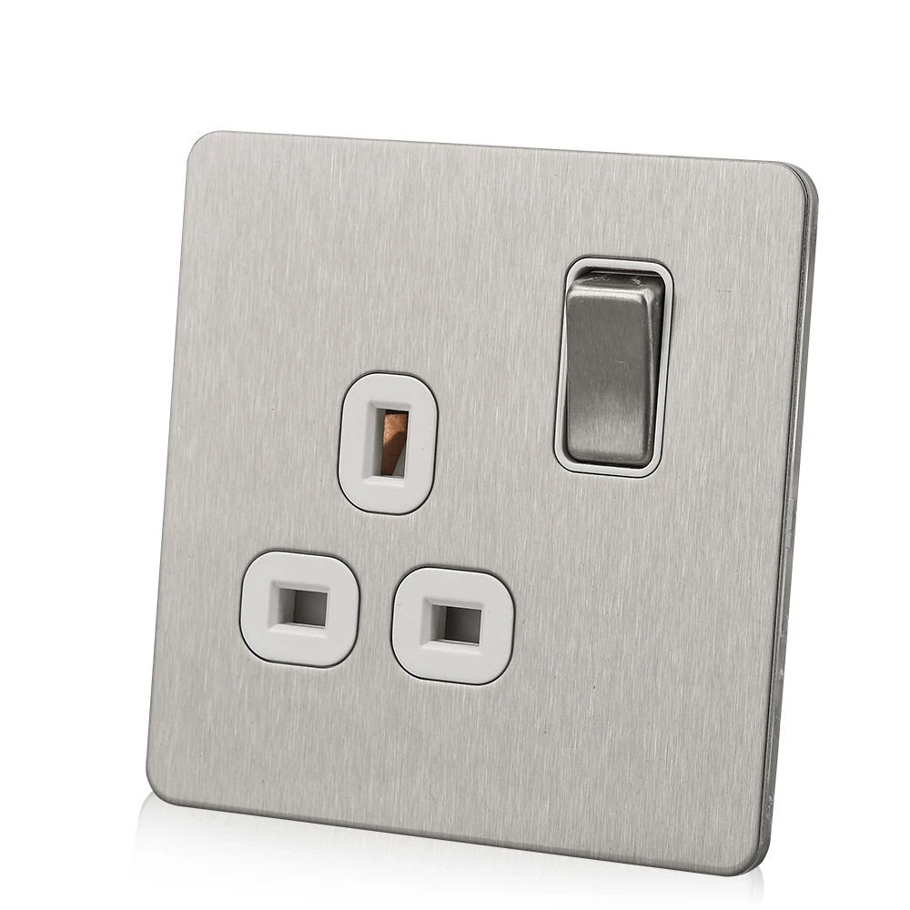 BS UK stainless steel wall 13a 1 gang 3 pin switch socket - buy at the ...