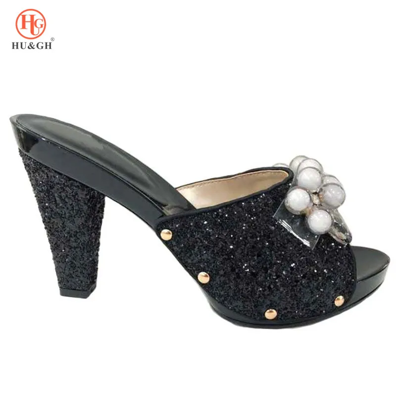 New Black Color African Wedding Shoes Open Toe Ladies Sandals Shoes ...
