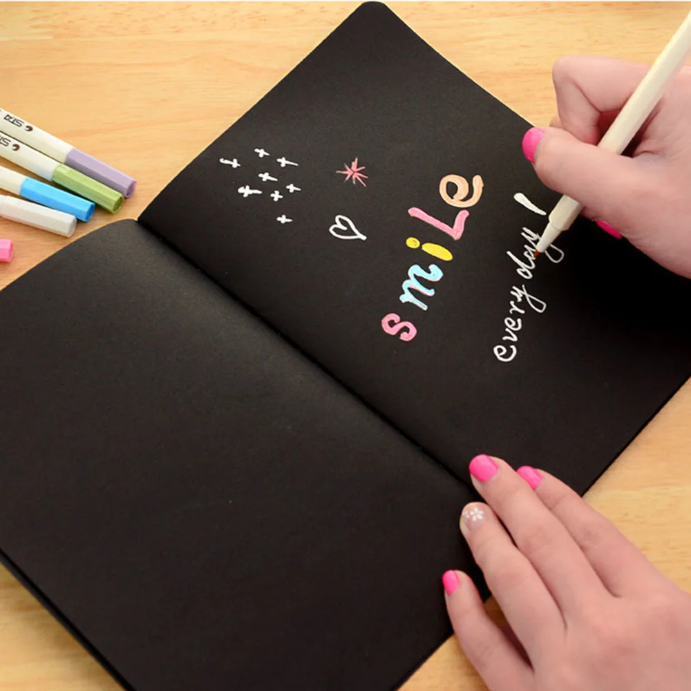 2 pcs /Sketch Book Diary Black Paper Drawing Notepad Graffiti Notebook ...