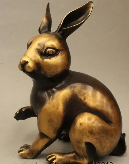 7" Lovely China Chinese Fengshui Bronze Zodiac Year Rabbit Statue ...